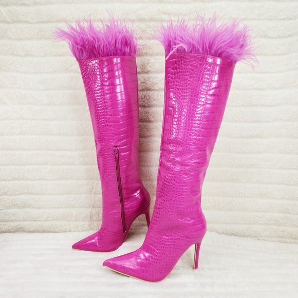 Berness | Shoes | Flirty Fuchsia Pink Patent Stiletto Heel Knee High ...